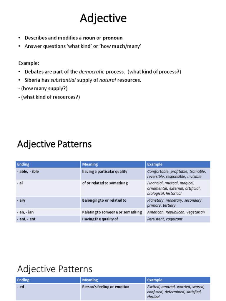 Adjective Patterns | PDF | Adjective | Language Families