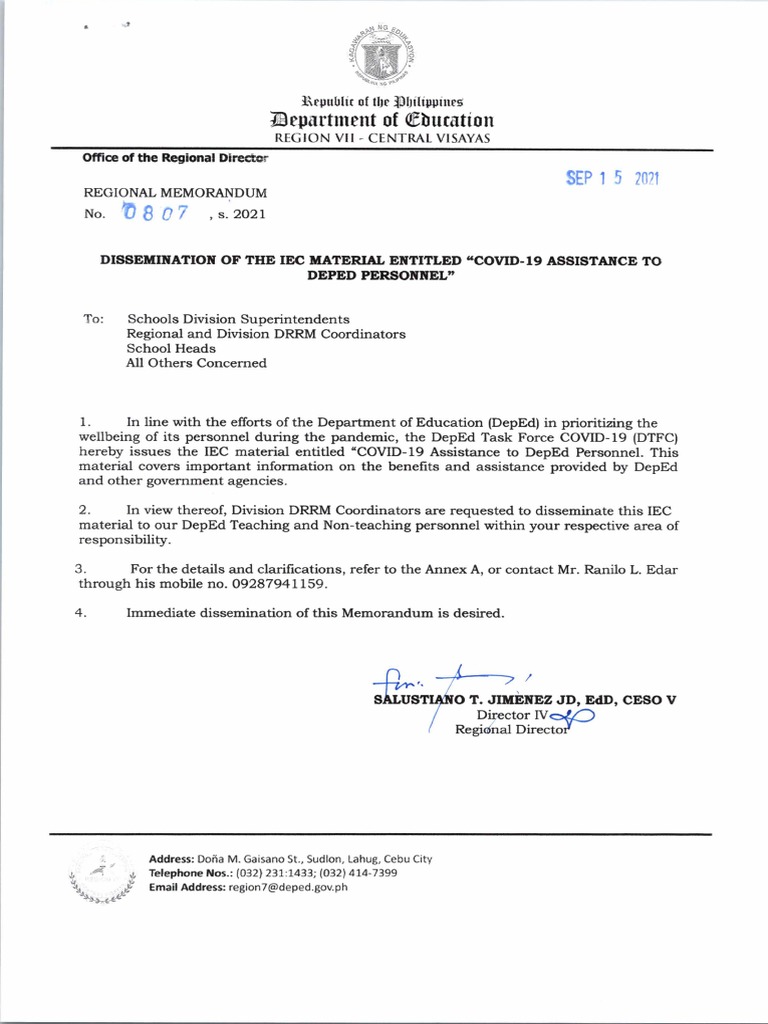 RM 0807 s21 - Dissemination of The IEC Material Titled COVID-19 ...