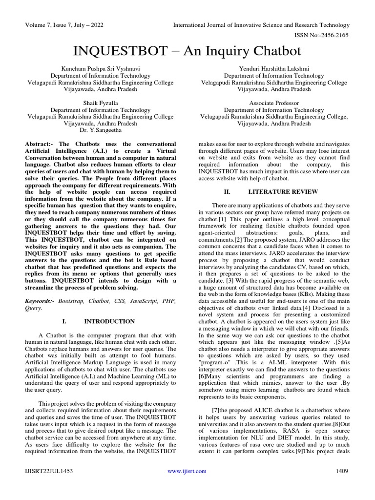 INQUESTBOT - An Inquiry Chatbot | PDF | Bootstrap (Front End Framework ...