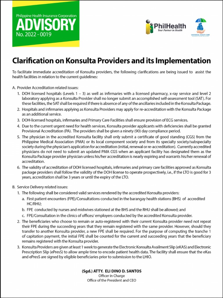 Advisory: Clarification On Konsulta Providers and Its Implementation ...