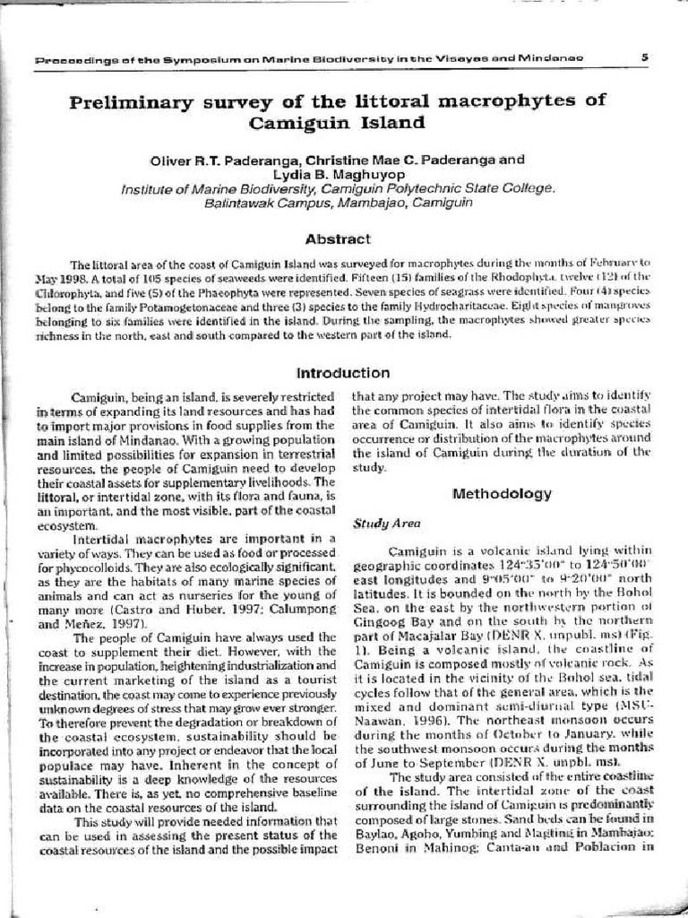 Paderanga Etal. 1999. Preliminary Survey of The Littoral Macrophytes of ...