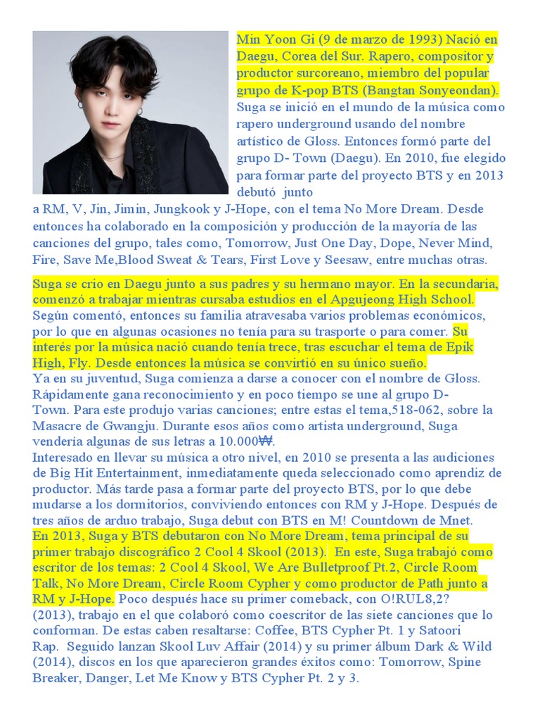 Biografia de Suga ? | PDF | Música pop | Industria de la música