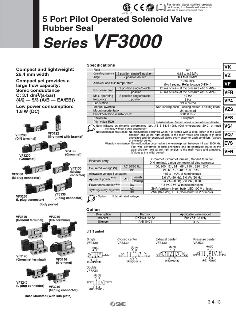 VF3000 5 Port Solenoid Valve Overview | PDF | Electrical Connector ...