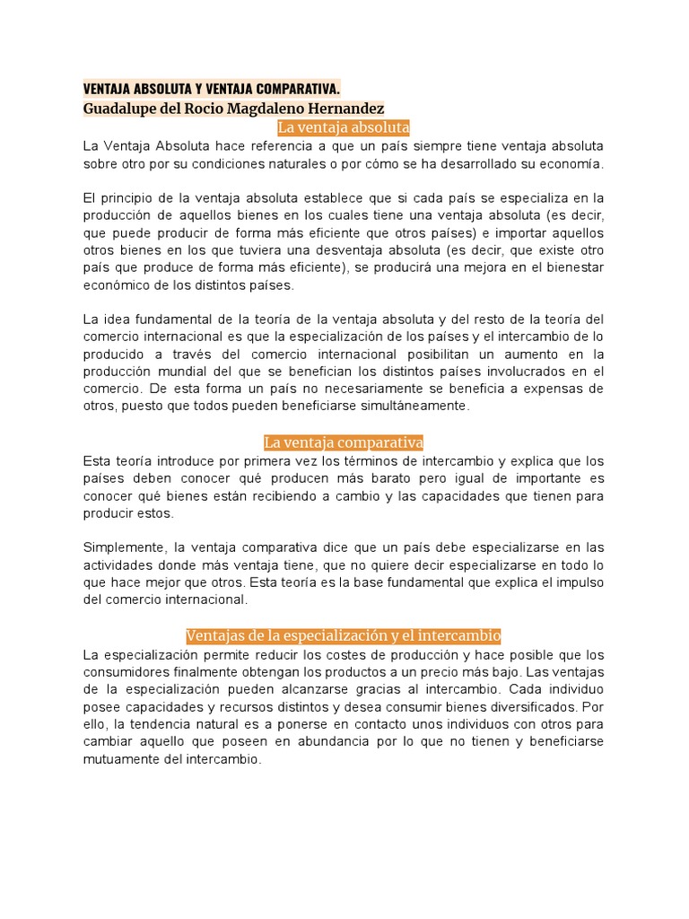 Ventajas Absoluta y Comparativa en Comercio | PDF | Ventaja comparativa ...