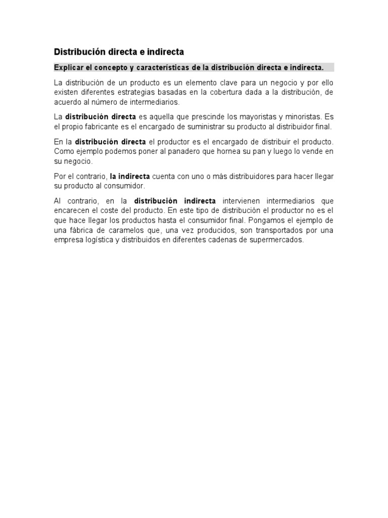 Características de la distribución directa e indirecta | PDF ...