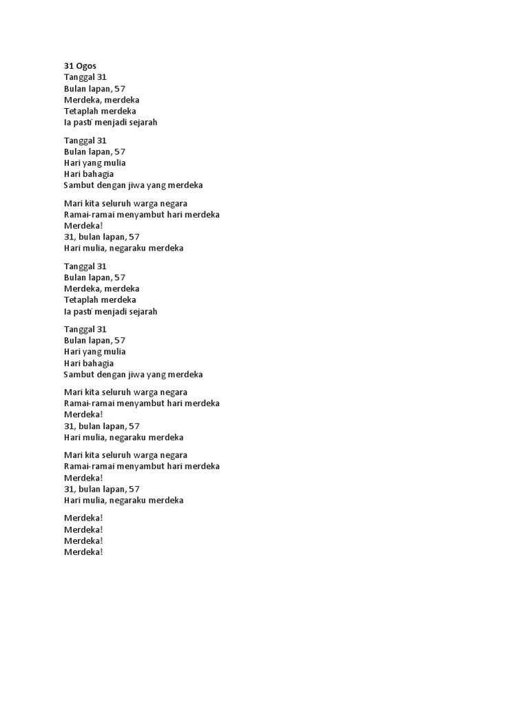 Lirik Lagu Merdeka Nyanyian Beramai2 | PDF