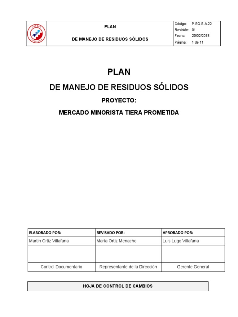 P.SG.S.A.22 Plan de Manejo de Residuos Solidos | PDF | Residuos | Gestión de residuos