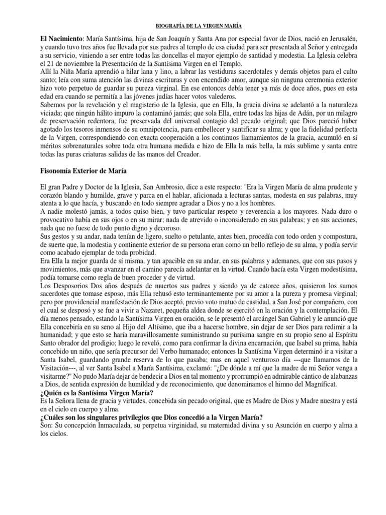 Biografía de La Virgen María | PDF | María, madre de Jesús | Creencia ...