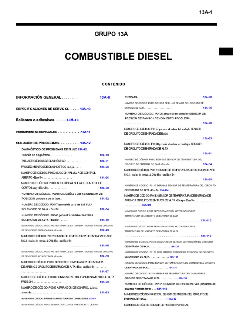 Diagnóstico de Códigos Diesel 13A | PDF | Inyección de combustible ...