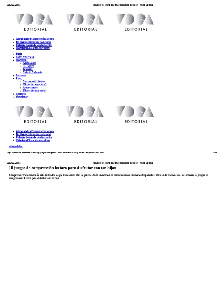 10 Juegos de Comprensión Lectora para Tus Hijos - Voca Editorial | PDF | Comprensión lectora ...
