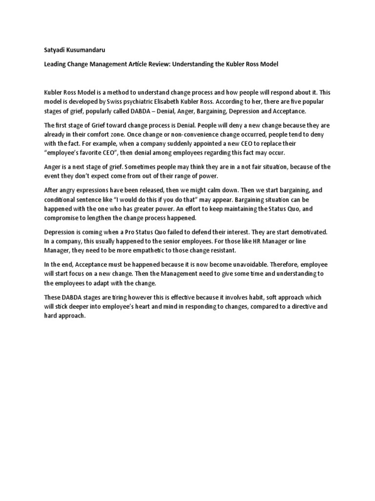 Understanding The Kubler Ross Model | PDF