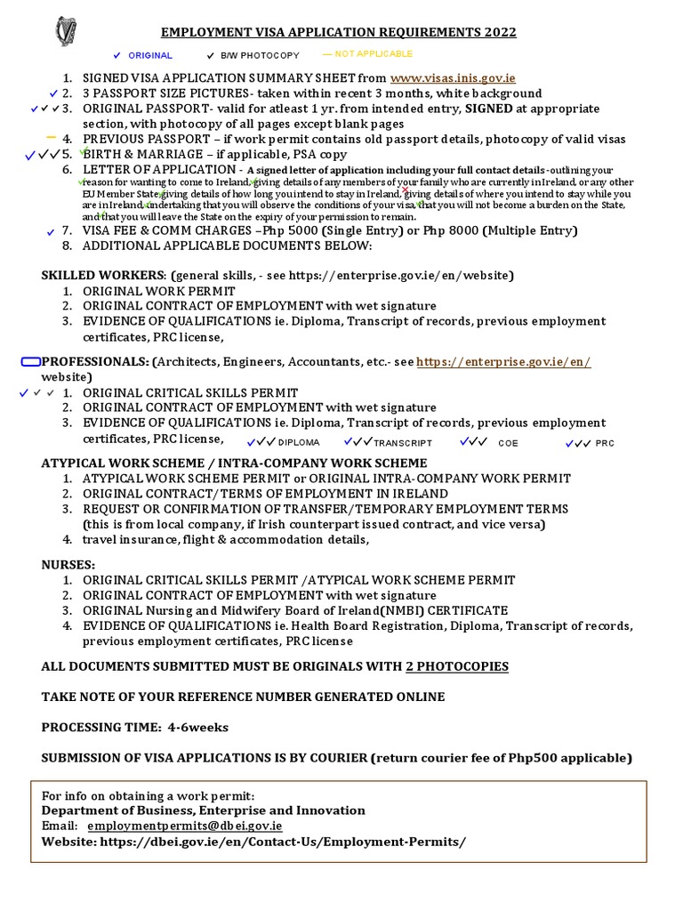 Ireland Employment Visa Requirements 2022 | PDF | Travel Visa | Courier
