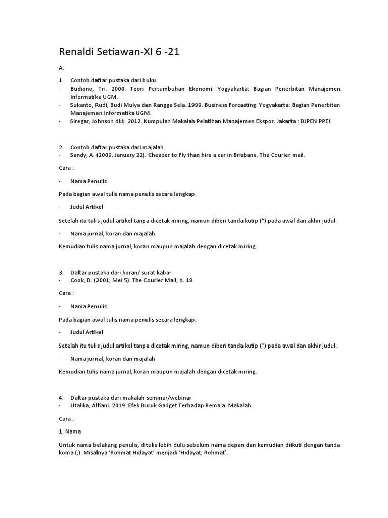 Daftar Pustaka Renaldi Setiawan XI 6 21 | PDF