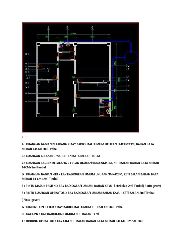 GAMBAR DAN DENAH UKURAN RUANGAN DAN KETEBALAN DINDING RADIOLOGI RSPT RENCANA 2022 Ok Ok | PDF