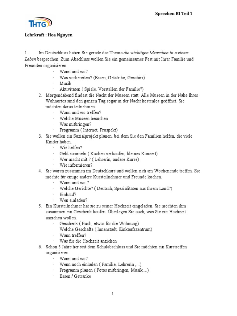 Sprechen B1 Teil 1 (Aktualisiert) | PDF