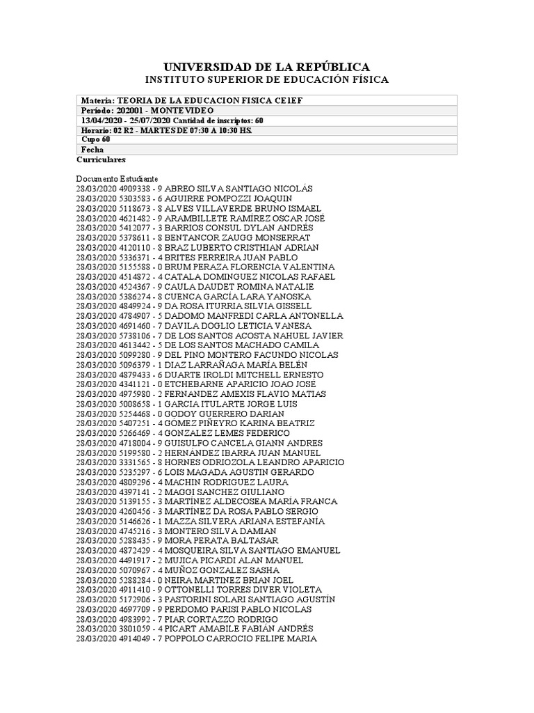 Universidad de La República Listas | PDF