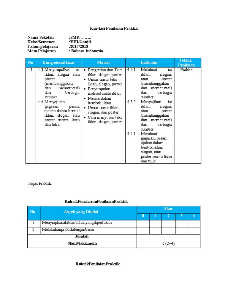 13.kisi-Kisi Penilaian Praktik RPP 2 | PDF