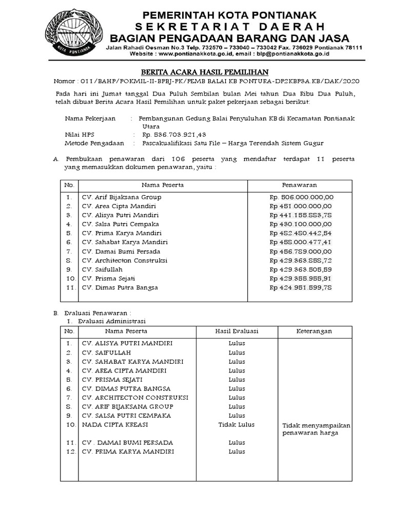 Tender Gagal Pembangunan Gedung KB | PDF