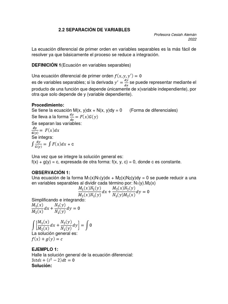 2.2 Variables Separables | PDF | Integral | Ecuaciones