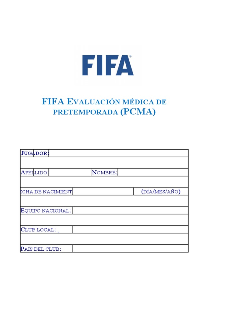 Fifa Evaluación Médica de Pretemporada (Pcma) | PDF ...