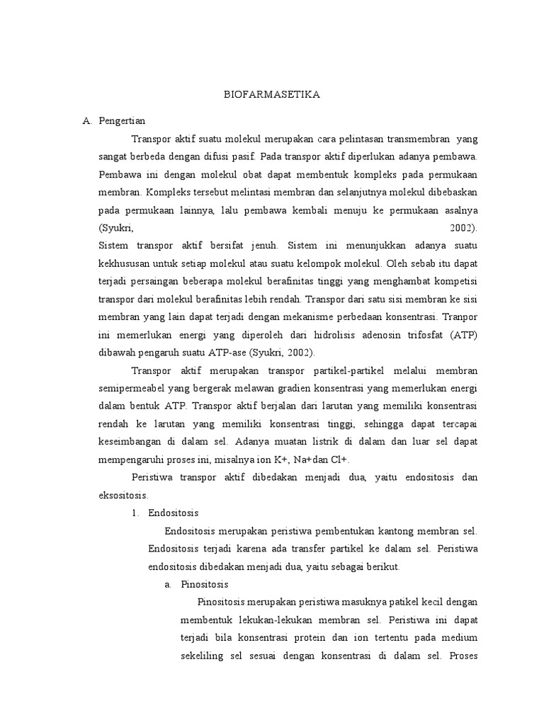 Proses dan Mekanisme Transpor Aktif | PDF
