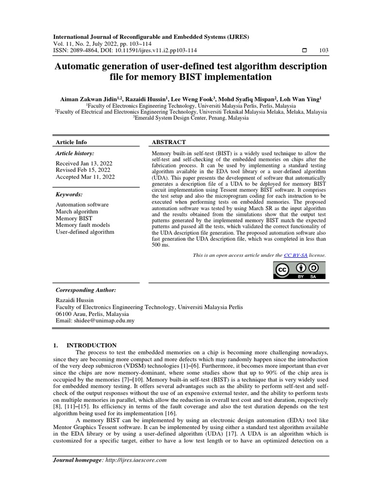 Automatic Generation Of User Defined Test Algorithm Description File For Memory Bist