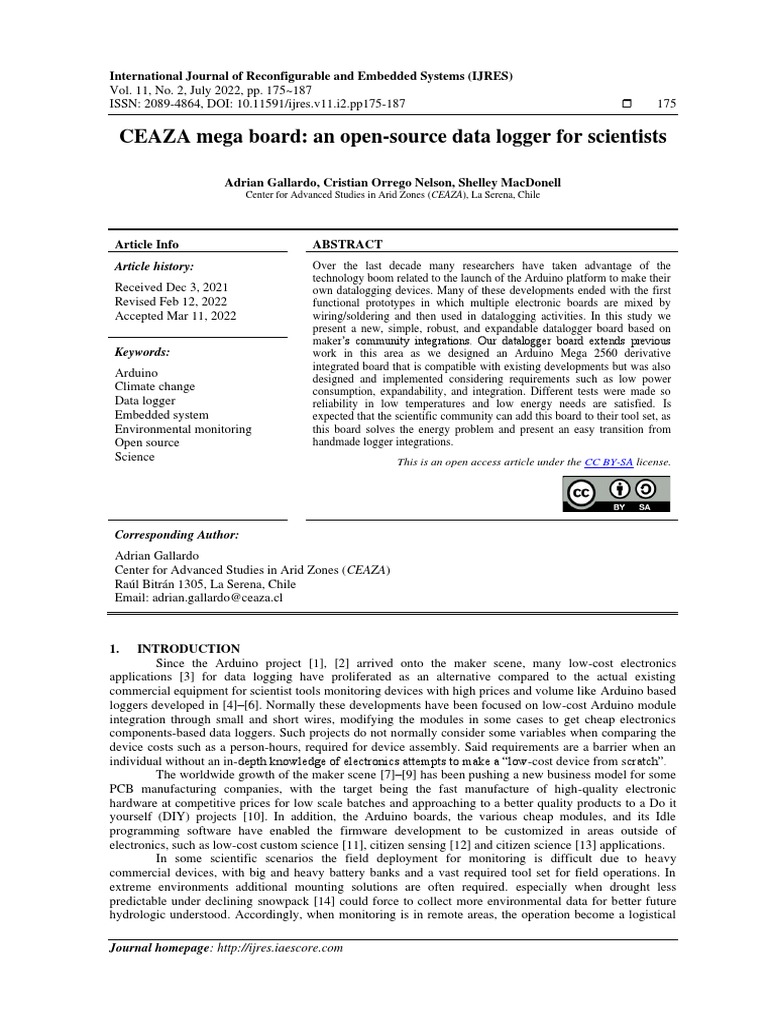 CEAZA Mega Board: An Open-Source Data Logger For Scientists | PDF | Microcontroller | Arduino