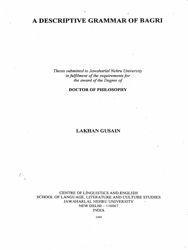 Descriptive Grammar of Bagri Language | PDF | Question | Linguistics