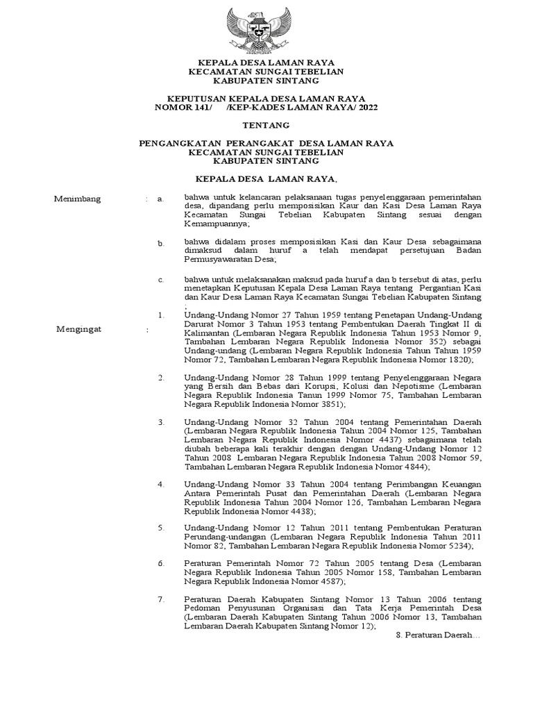 SK Pengangkatan Staf Desa Sekdes | PDF