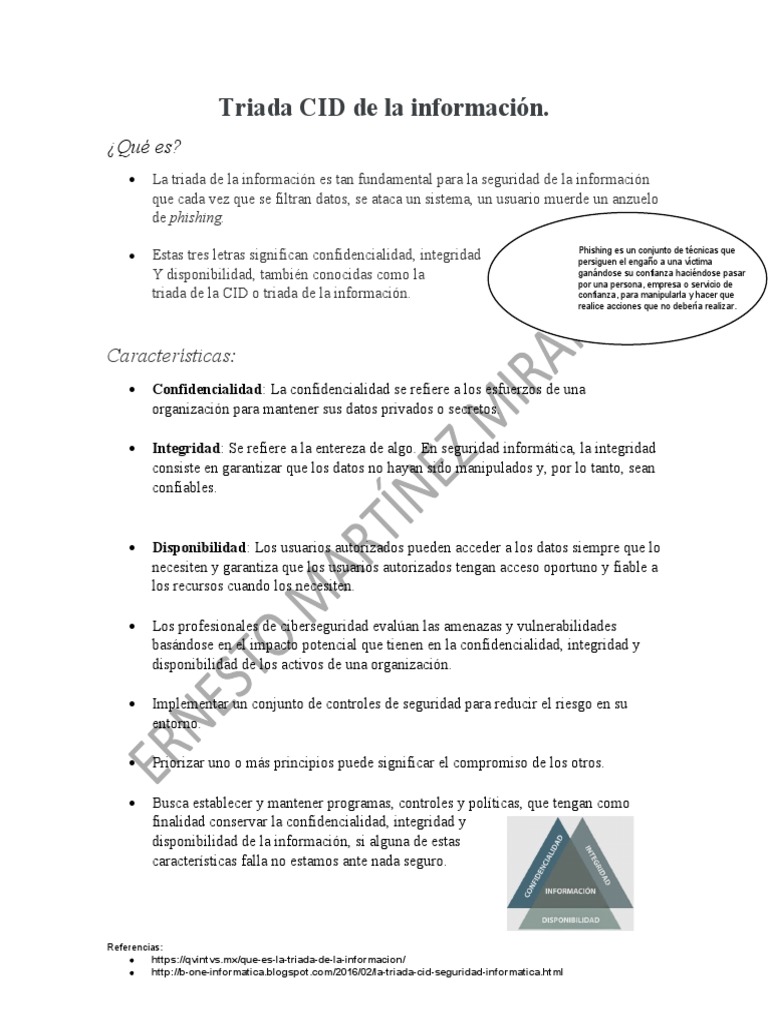 Triada CID de La Información | PDF | La seguridad informática | Seguridad