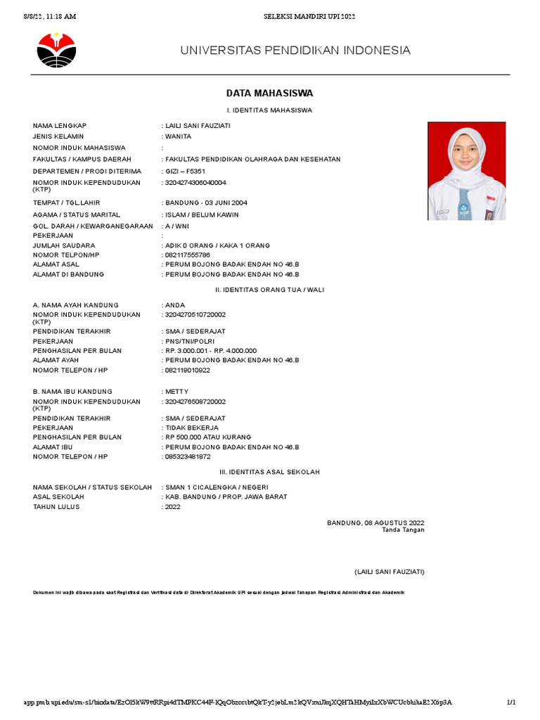 Format Biodata Mahasiswa | PDF