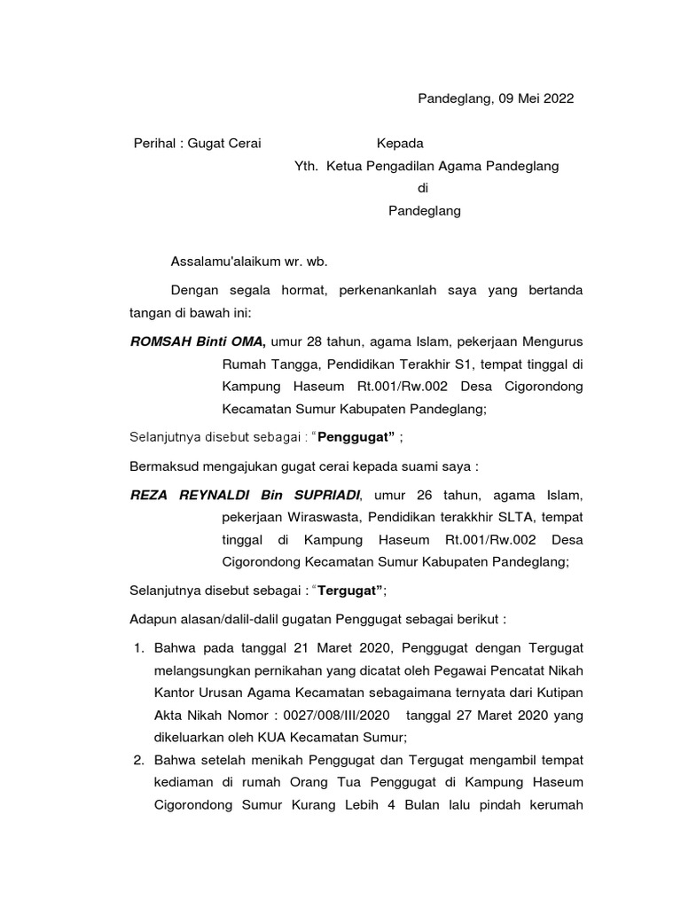 Cerai Gugat - Romsah | PDF