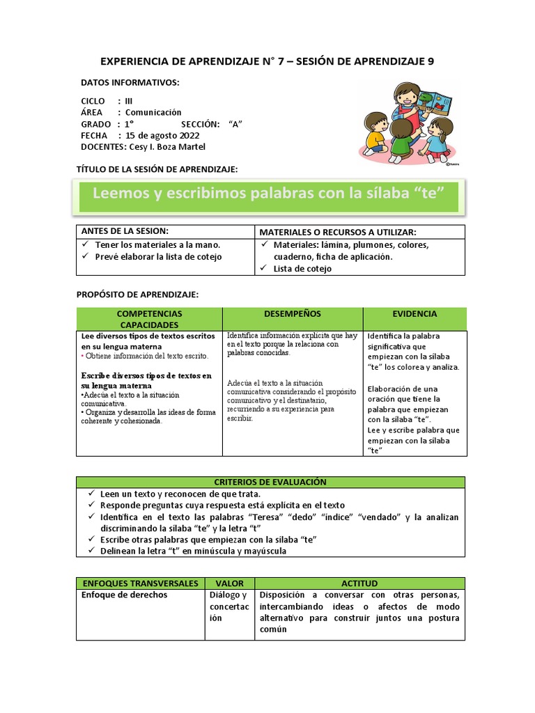 EXP 7 SESIÓN 9 LEEMOS Y ESCRIBIMOS PALABRAS CON Te | PDF | Té | Aprendizaje