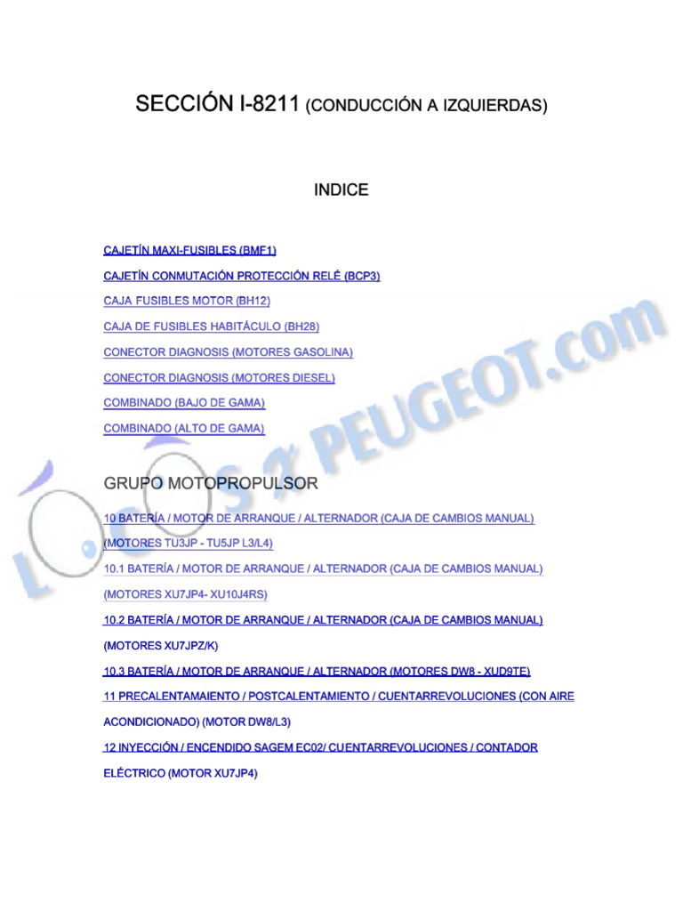 Cableado e Instalaciones Electricas Peugeot 306 Parte 1 1 | PDF | Airbag | Tecnología de vehículos