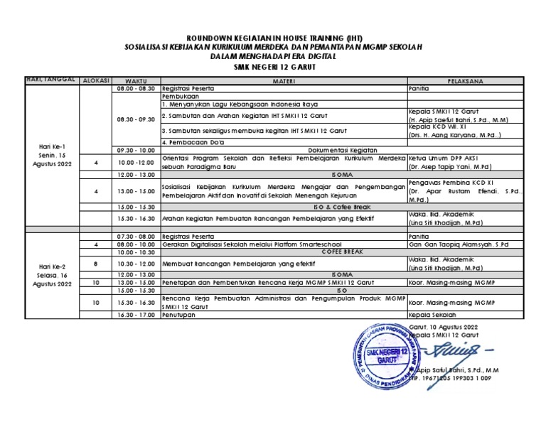 IHT SMKN 12 Garut: Sosialisasi Kurikulum Merdeka dan Digitalisasi | PDF