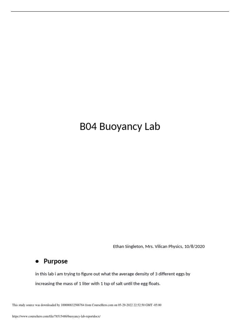 B04 Buoyancy Lab: - Purpose | PDF | Experiment | Buoyancy