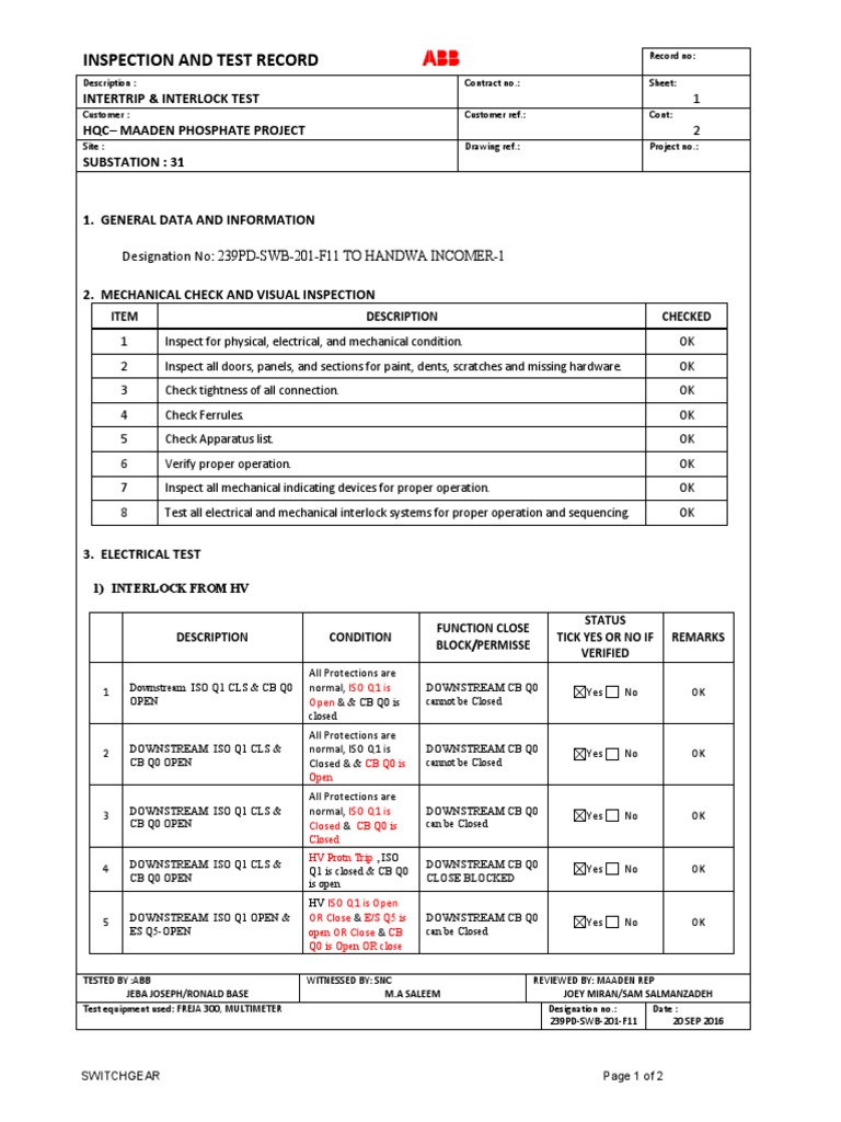 Interlock - Intertrip Between HANDWA GIS & HQC-SS-31 GIS | PDF ...