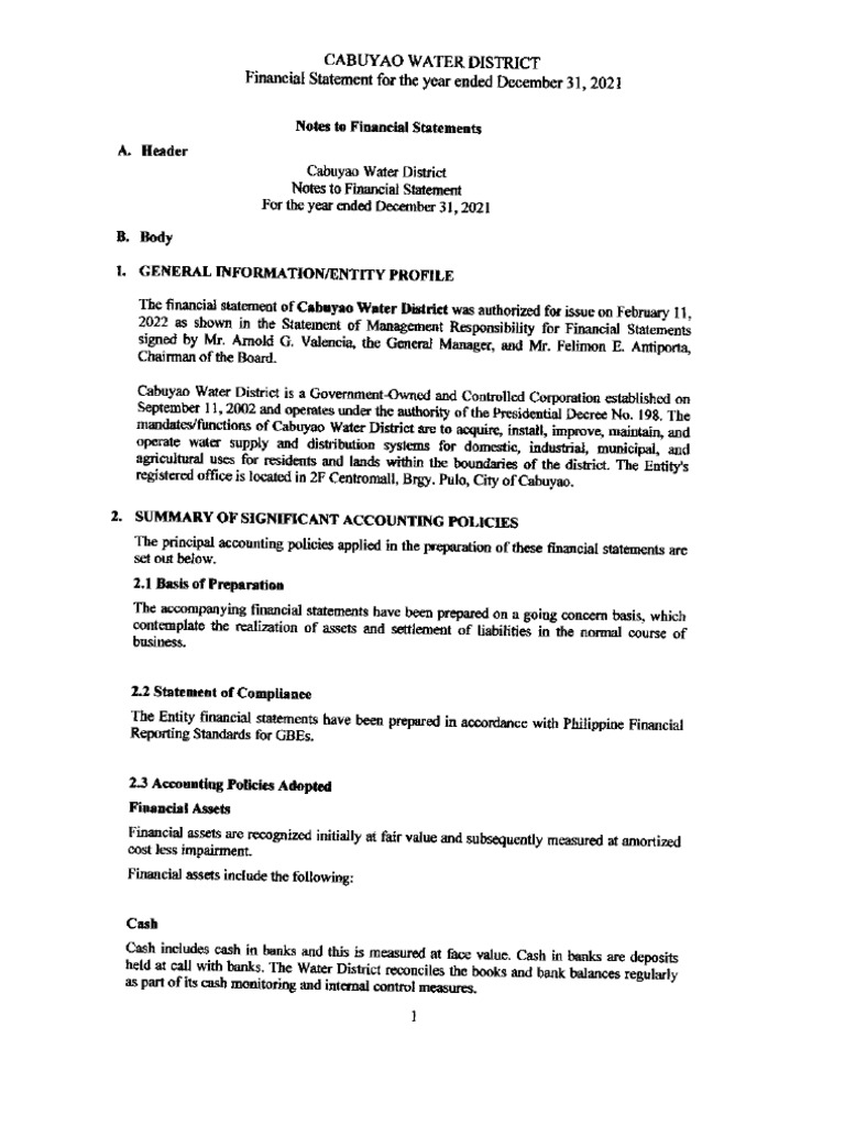 Notes of Financial Statement | PDF