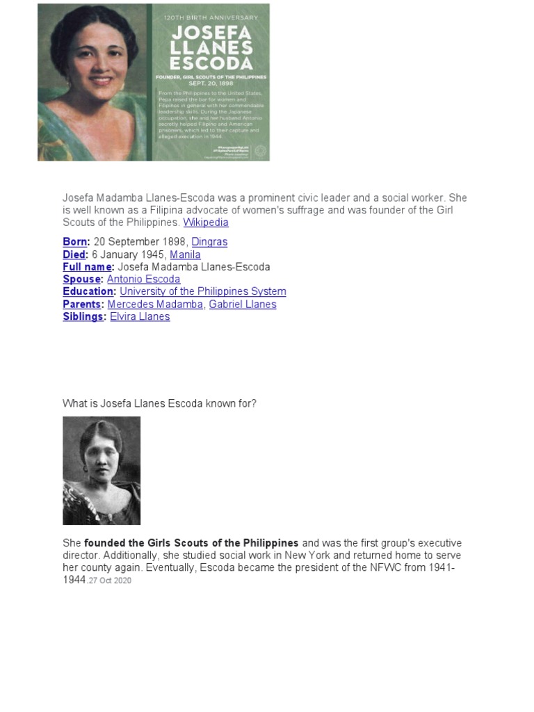 Josefa Llanes Escoda: GSP Founder | PDF | Scouting | Outdoor Recreation