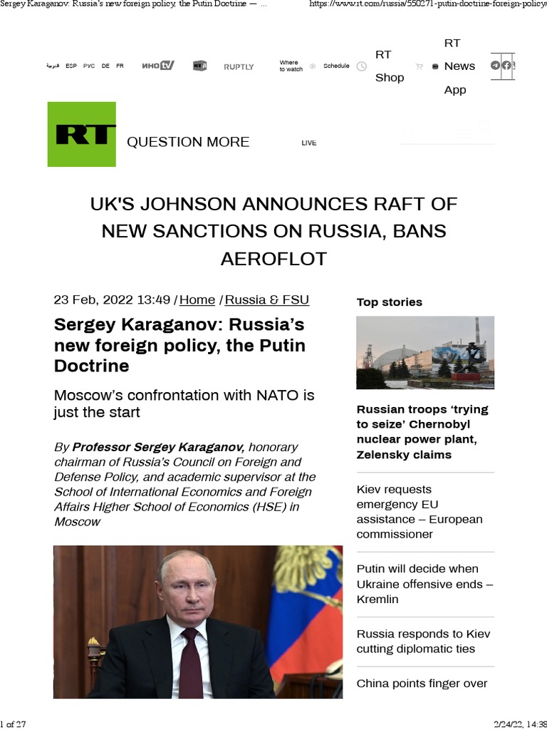 Sergey Karaganov Russia's New Foreign Policy, The Putin Doctrine | PDF ...