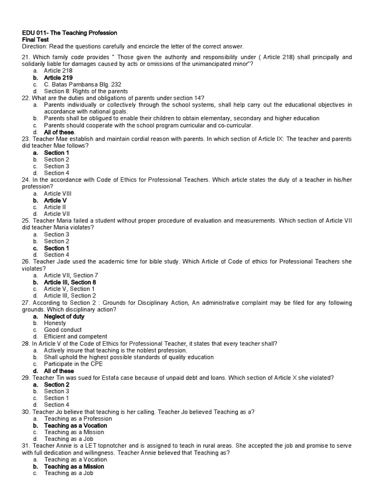 Final Edu 011 Items Pdf Teachers Literacy