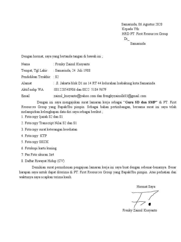 Lamaran Kerja di PT. First Resources | PDF | Karier & Perkembangan | Bisnis