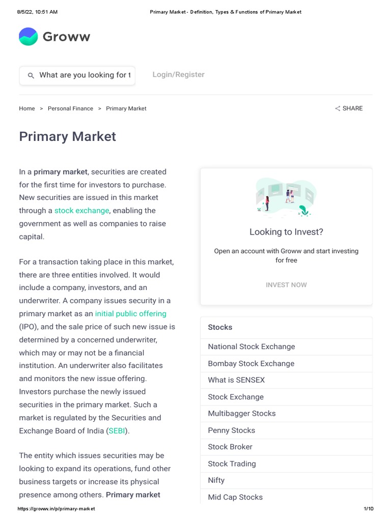 Primary Market - Definition, Types & Functions of Primary Market | PDF ...