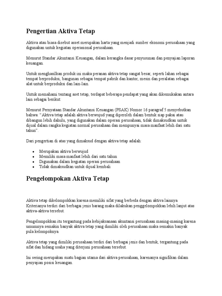 Pengertian Aktiva Tetap | PDF