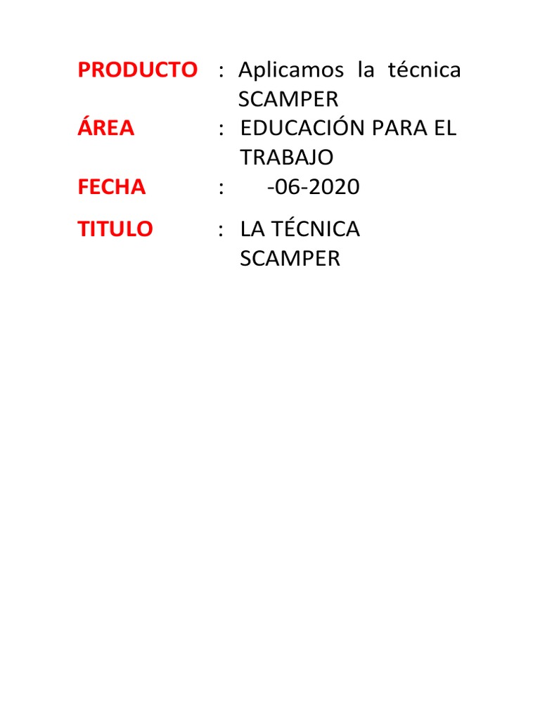 Aplico La Técnica SCAMPER | PDF | Cognición | Ciencia cognitiva