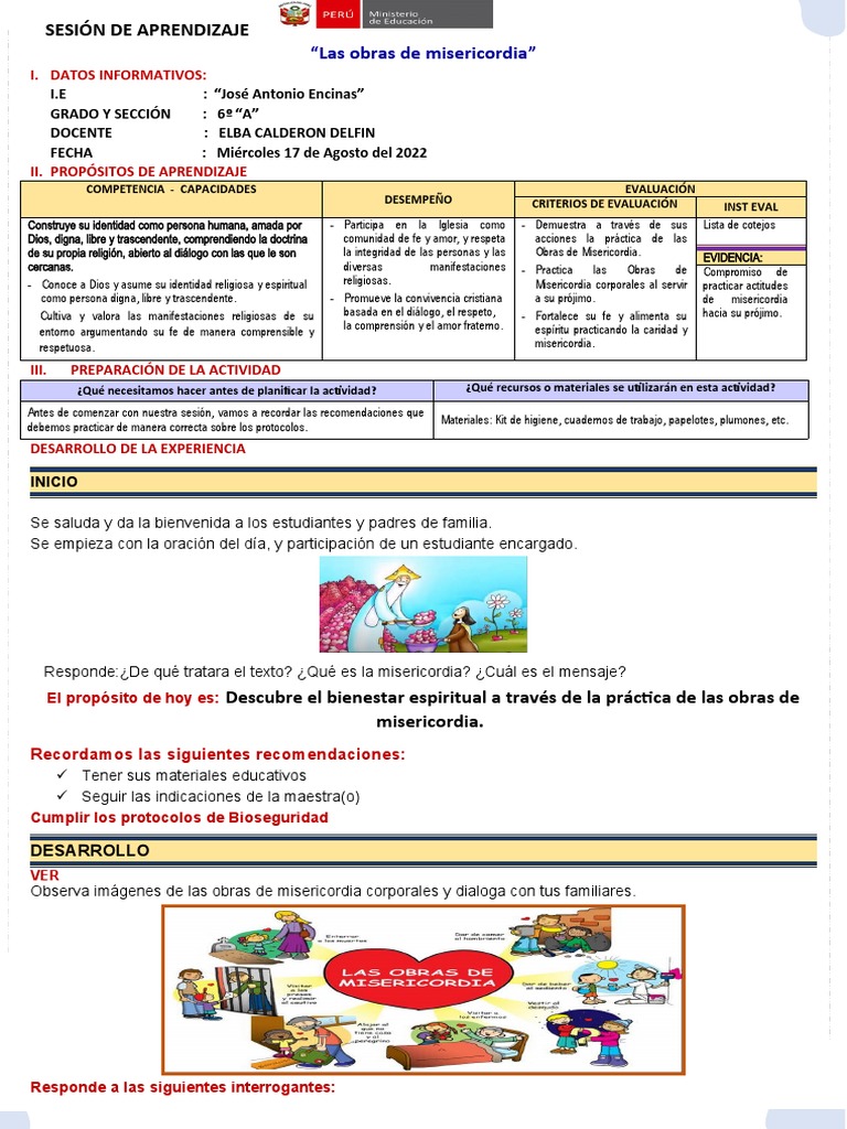 Sesion Las Obras de Misericordia Religion | PDF | Misericordia | Amor