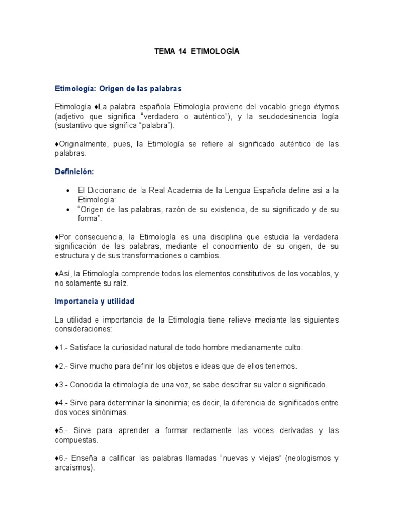 Tema 14 Etimologia Palabras de Origen Griego Latino y Árabe | PDF ...
