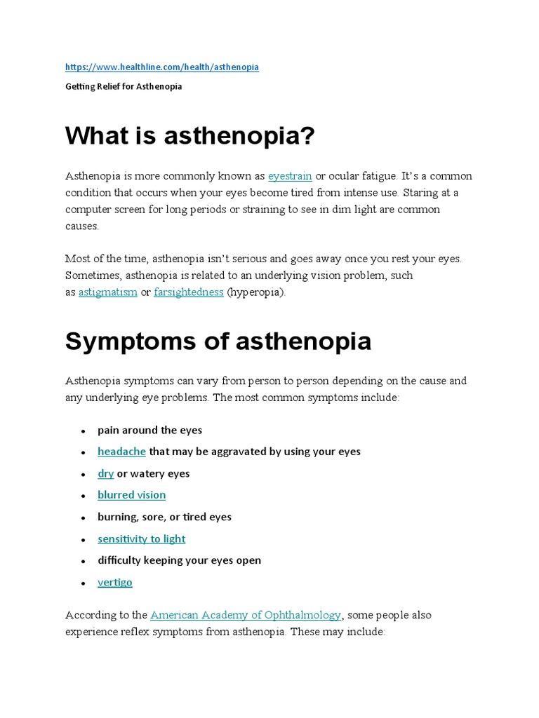 What Is Asthenopia?: Eyestrain | PDF | Diseases And Disorders | Light