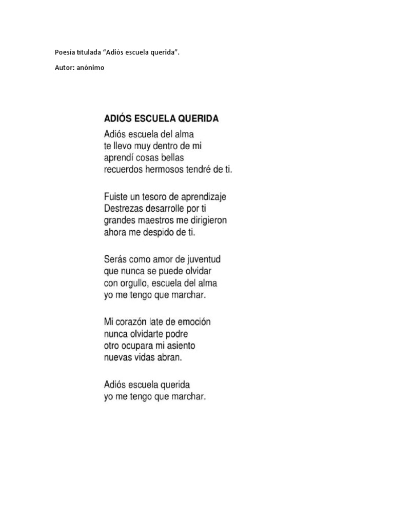 Poesia Adios Escuela Querida | PDF Poesia Adios Escuela Querida | PDF