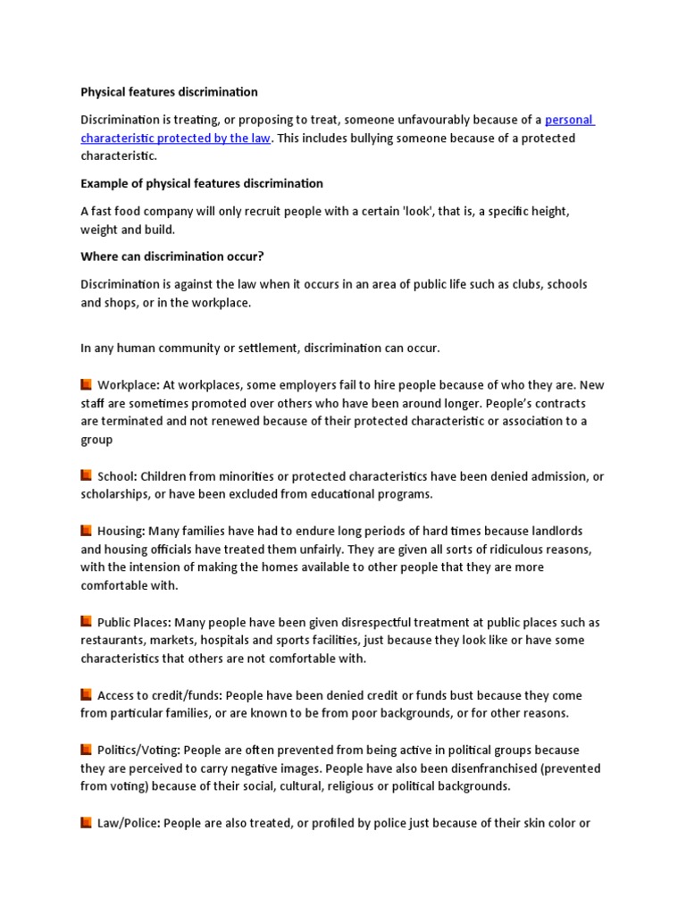 Physical Discrimination | PDF | Discrimination | Disability